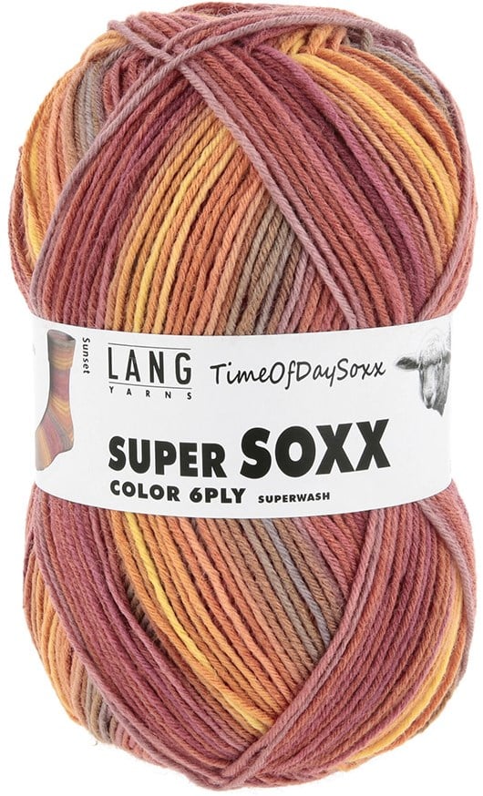 Lang Yarns Super Soxx Color 6-Fach 0530 Oranje/Roze/Geel 1147 Zonsondergang | Wolplein.nl