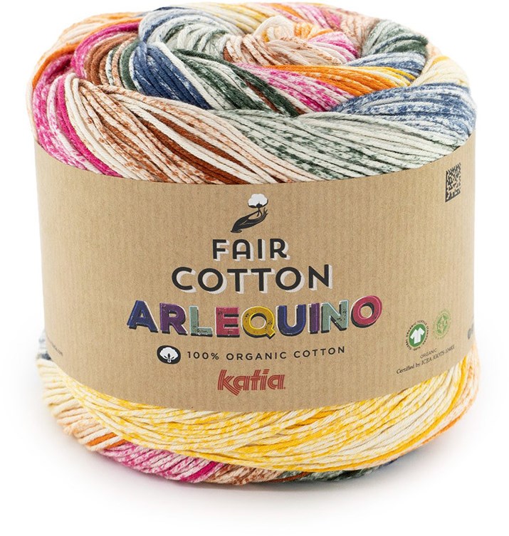 Katia Fair Cotton Arlequino 250 Geel-Fles groen-Donker blauw-Fuchsia ...